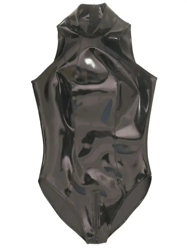 Боди-комбинезон из блестящей матовой двусторонней искусственной кожи (PU) с эффектом мокрой кожи XS