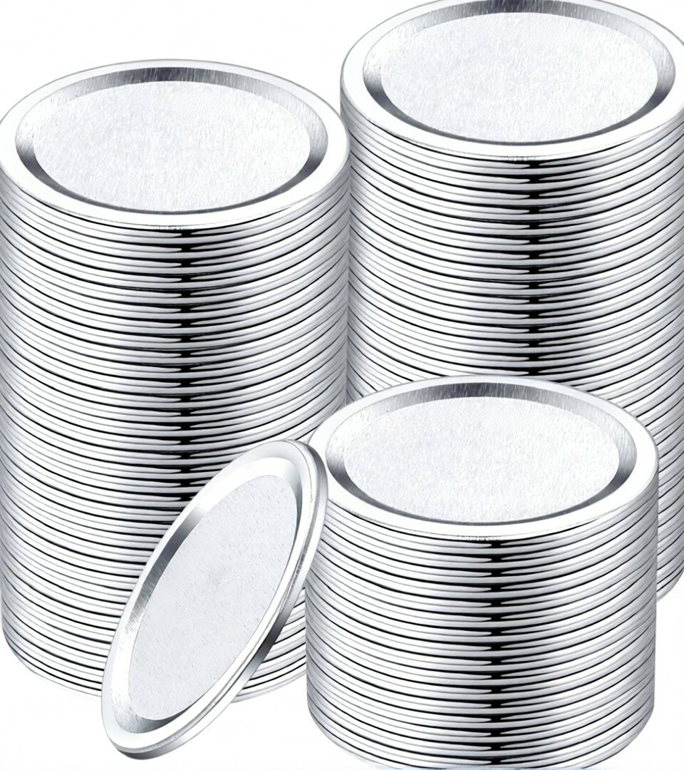 100 штук обычных жестяных крышек для консервирования, для банок с шариками, банок Kerr – Металлические крышки типа split для консервов – Пищевой материал, 100% плотное и герметичное прилегание для банок с обычным горлышком.