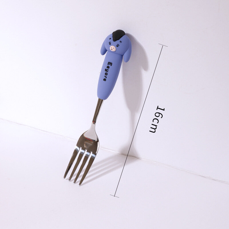 Силиконовая голова ложки и вилки Disney Winnie, нержавеющая сталь, детская ложка и вилка, фруктовая вилка, новая продукция, оптовая продажа ложек