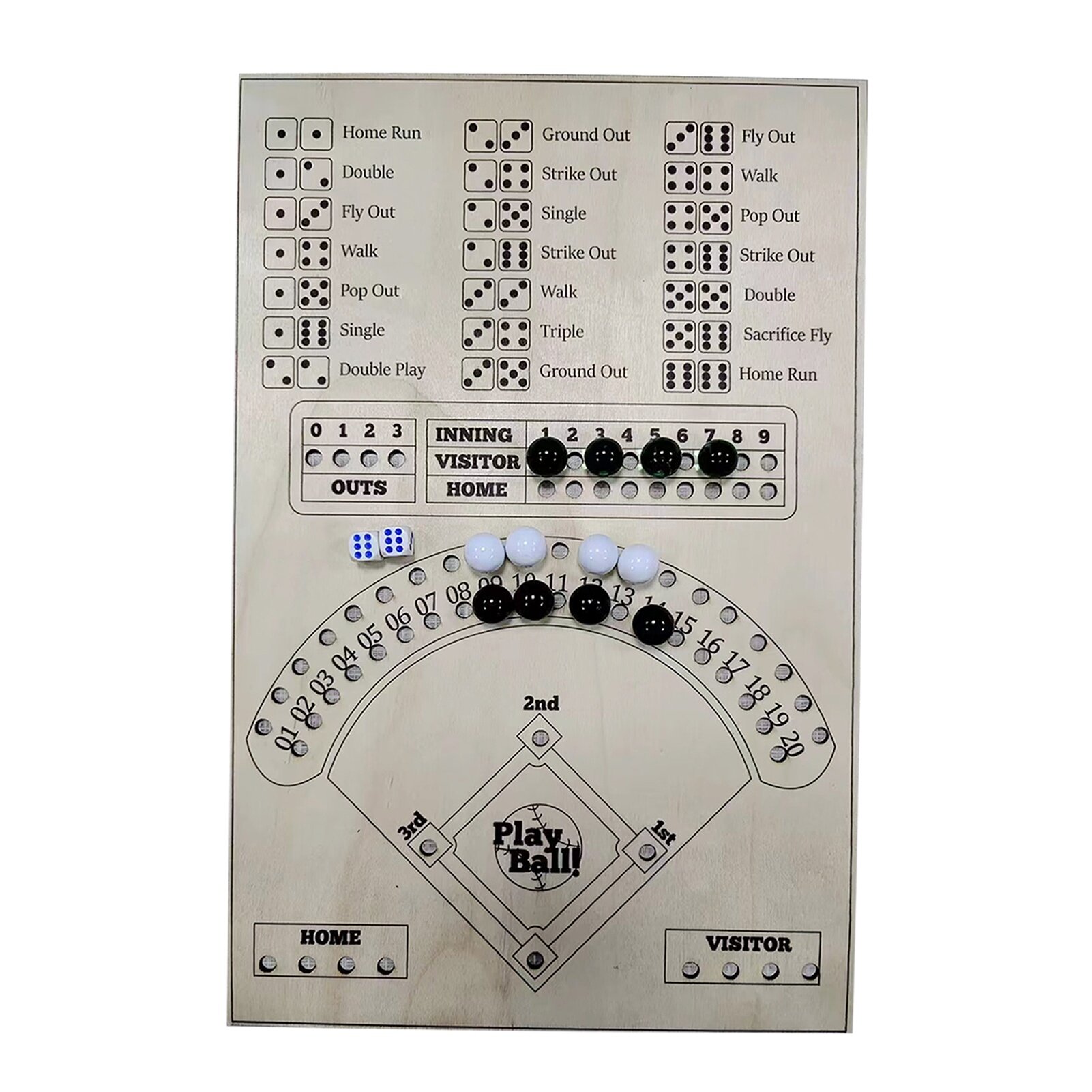 Настольная игра в бейсбол с кубиками. Портативная деревянная настольная игра в бейсбол для путешествий и семейных прогулок.
