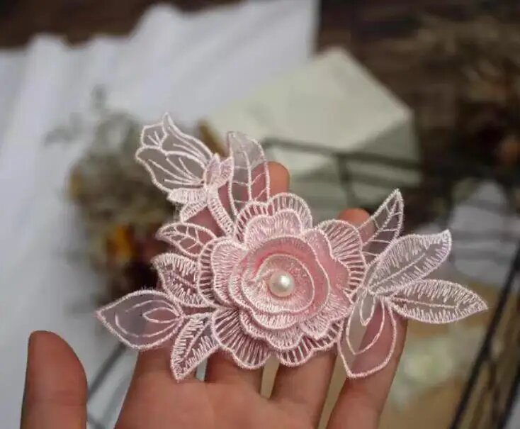 6 штук: розовые цветочные вышитые аппликации из ткани, венецианское кружево, аппликации для шитья, кружевные воротники, аппликации для вырезов горловины, аксессуары