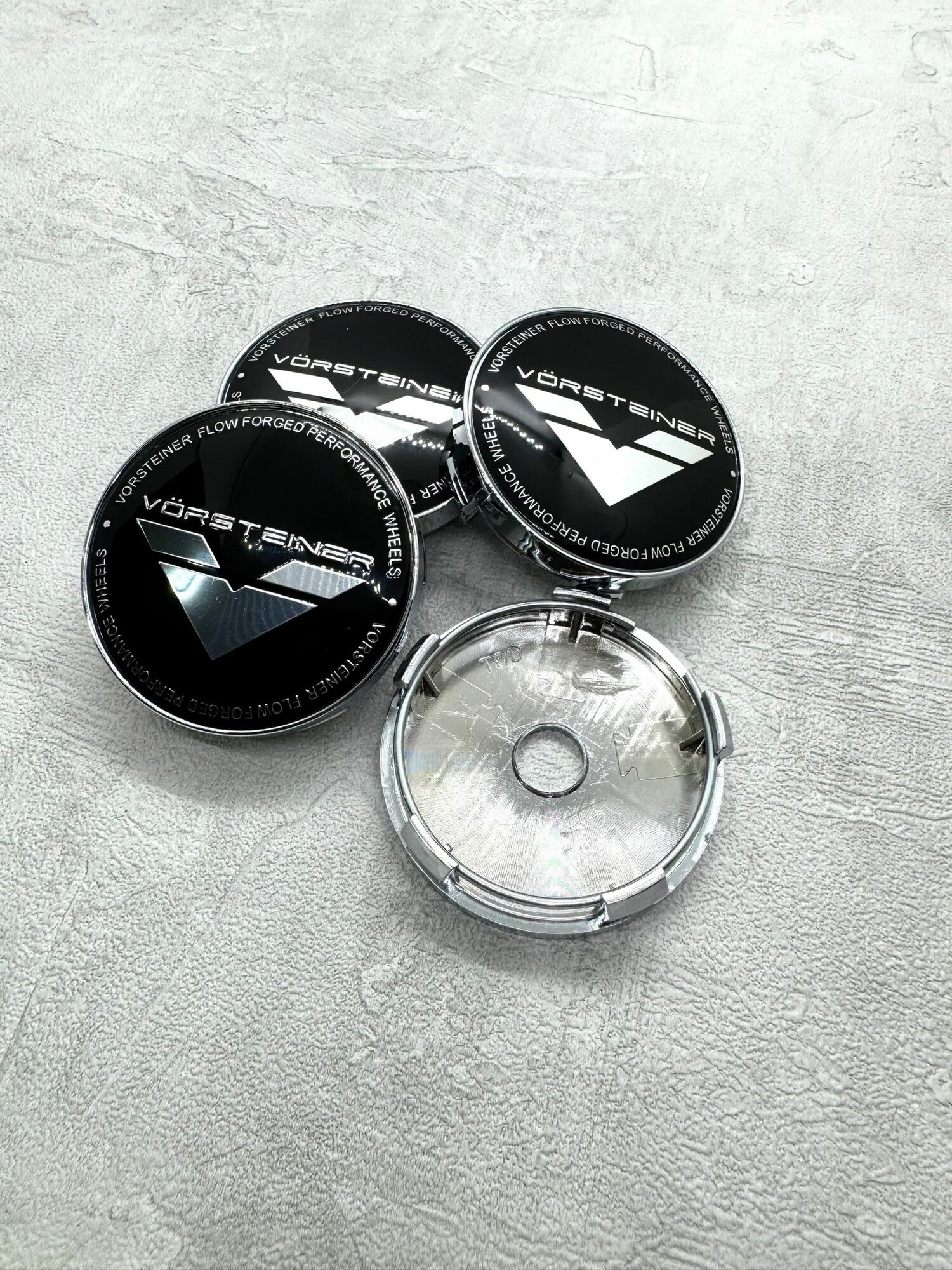 Колпачки заглушки на литые диски Универсальные (Tech Line / Neo/ Venti / RST) Vorsteiner 60/56/9мм 4 штуки (Комплект)