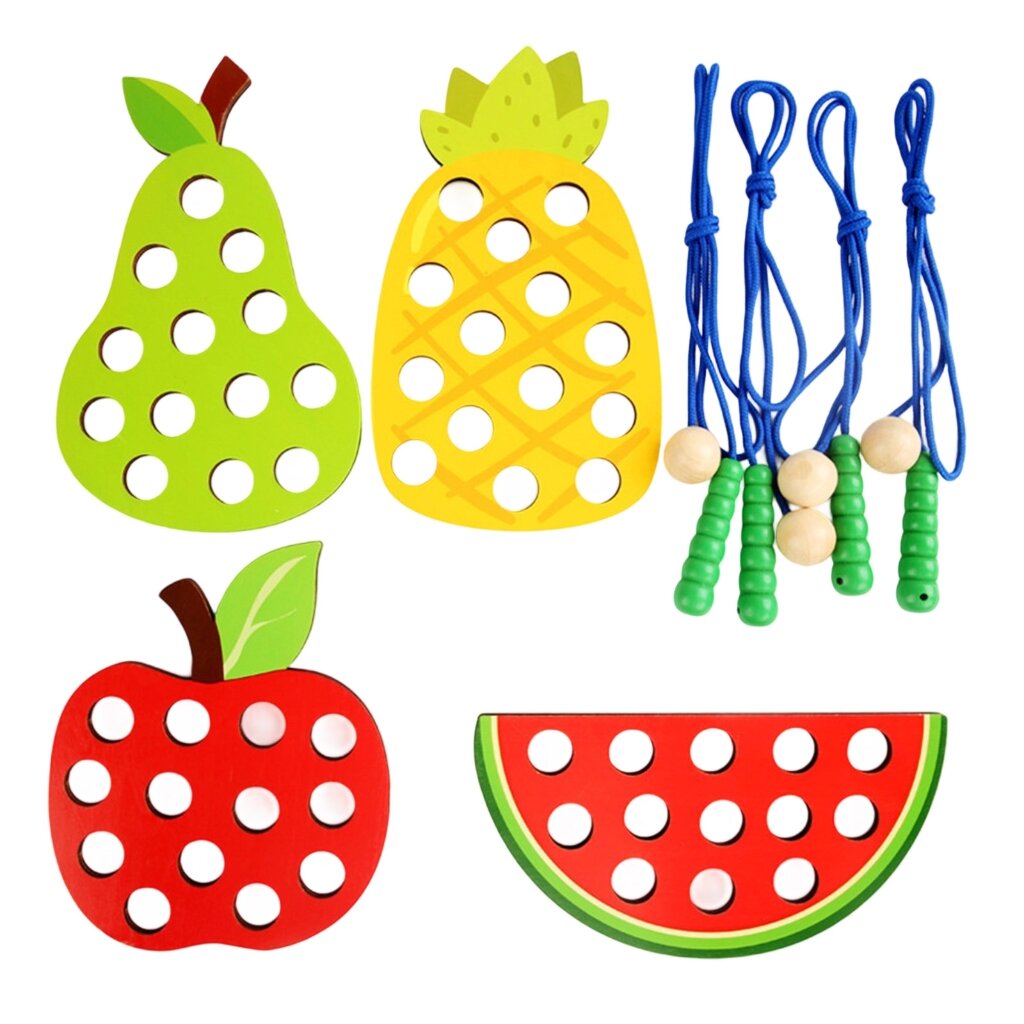 Набор фруктов с резьбой по дереву, игрушка для детей, игрушка для развития мелкой моторики, развивающая доска для шнуровки для познания малышей