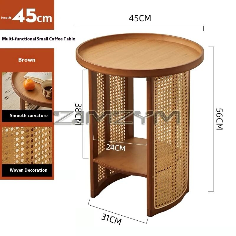 Приставной столик из ротанга, угловой стол для хранения дивана, небольшой круглый tawny 45CM