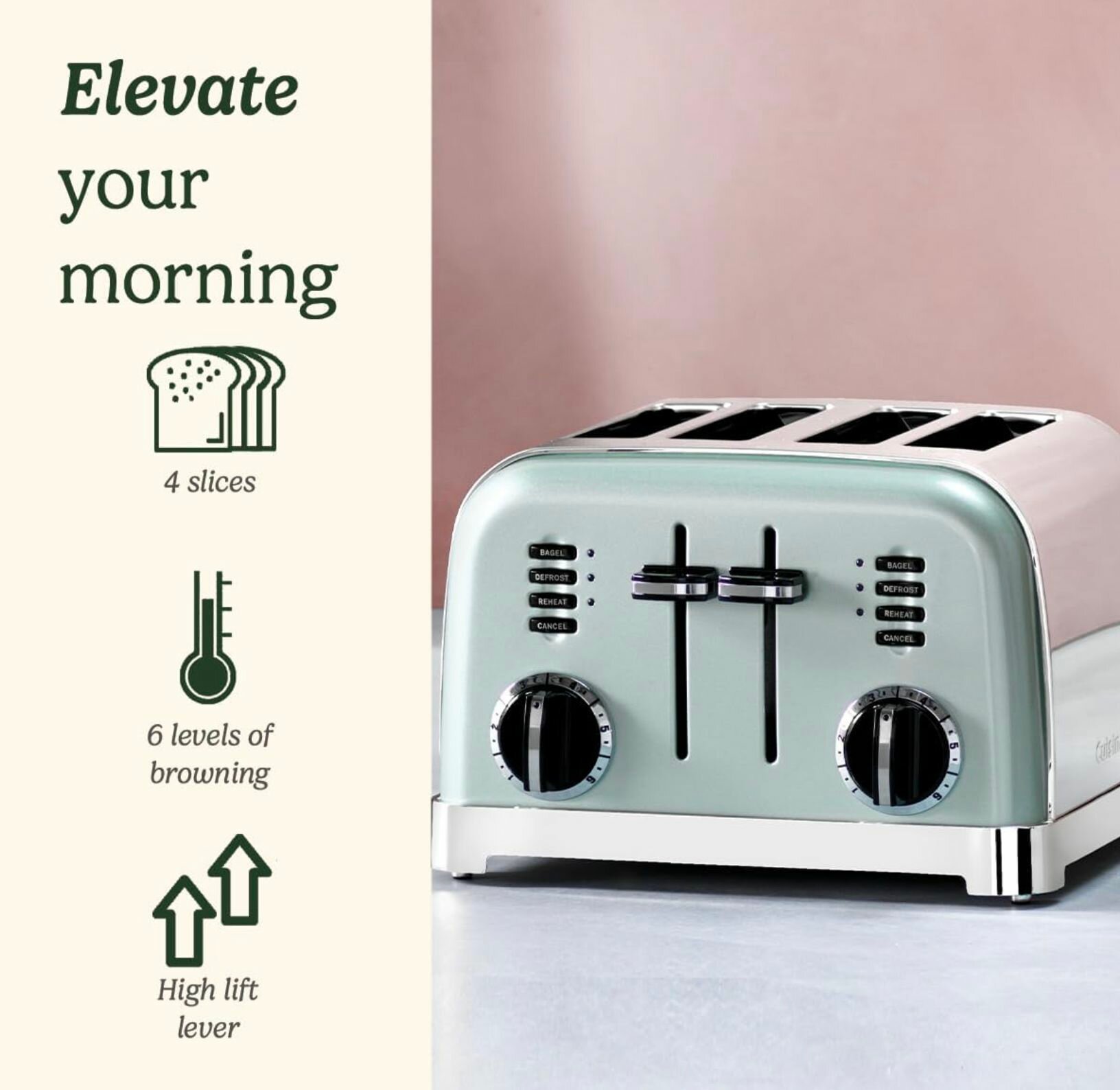 Тостер на 4 ломтика Cuisinart, Light Pistachio