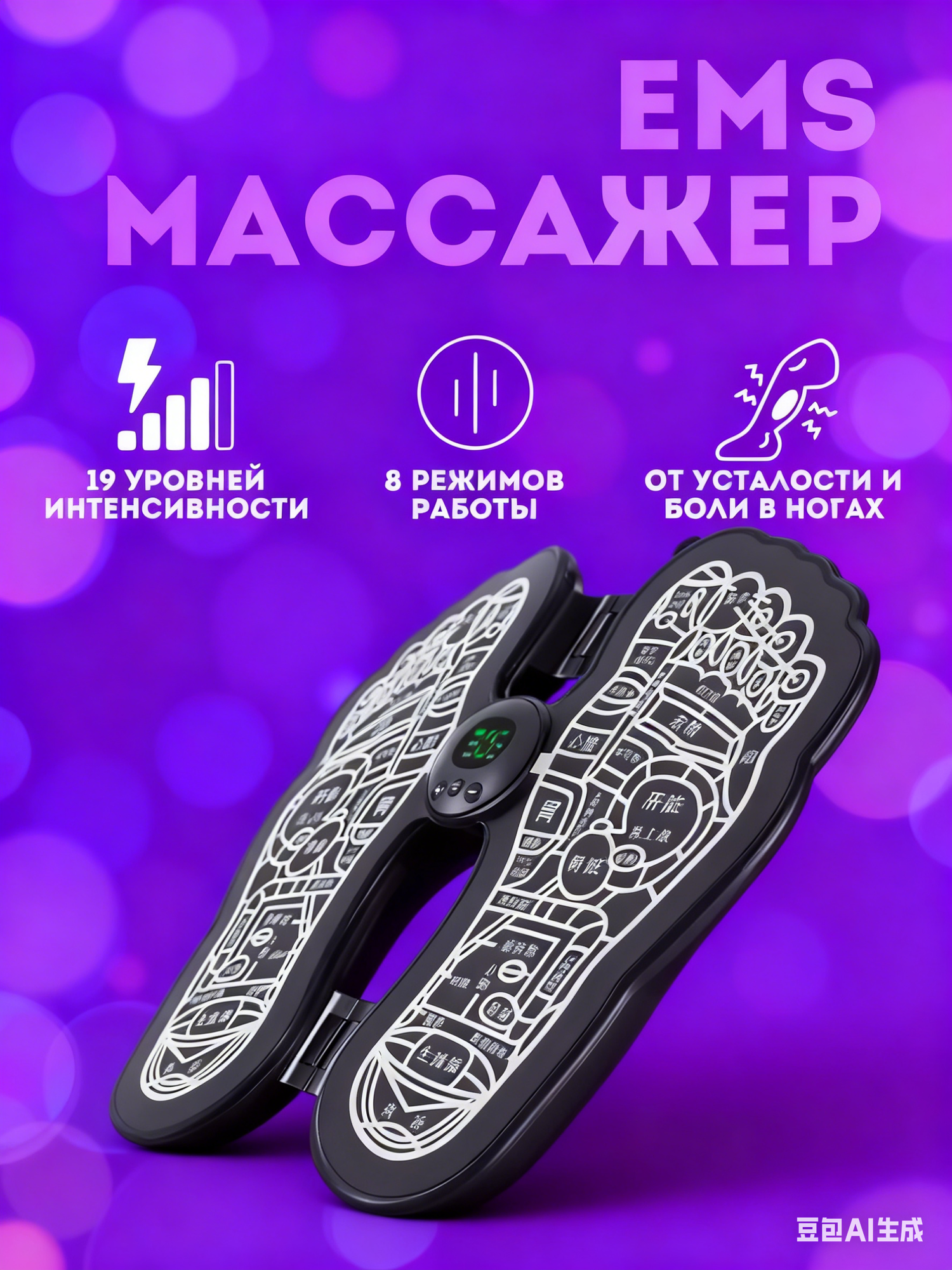 Массажер для ног электрический компрессионный, Массажный коврик вибрационный, Миостимулятор для ступней, мышц, токовый ,