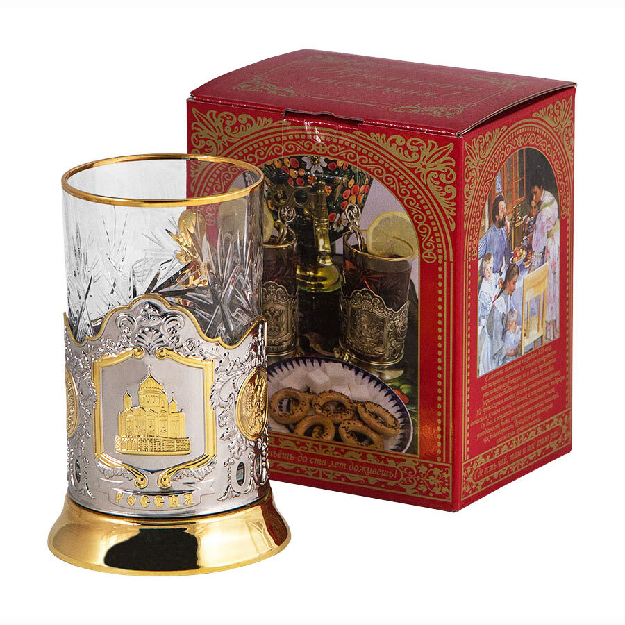 Подстаканник "Россия" ХХС в/з - картон. коробка, хруст. стакан, штамп ПД-115/1ШК-ХХС