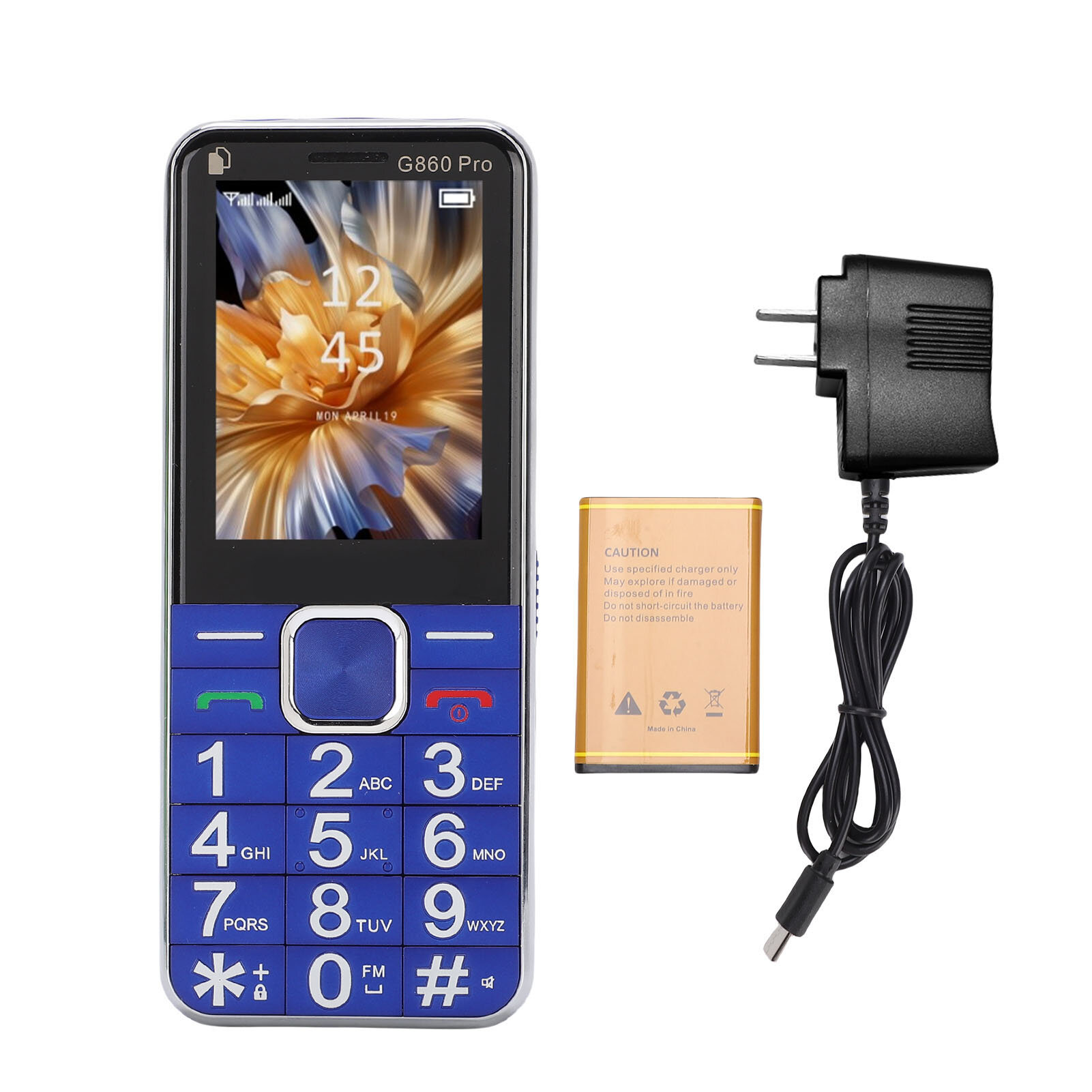 2G Большой мобильный телефон GSM с двумя SIM-картами, разблокированный, базовый, с 2,4-дюймовым экраном, FM-радио, светодиодным фонариком, синий, вилка стандарта США.