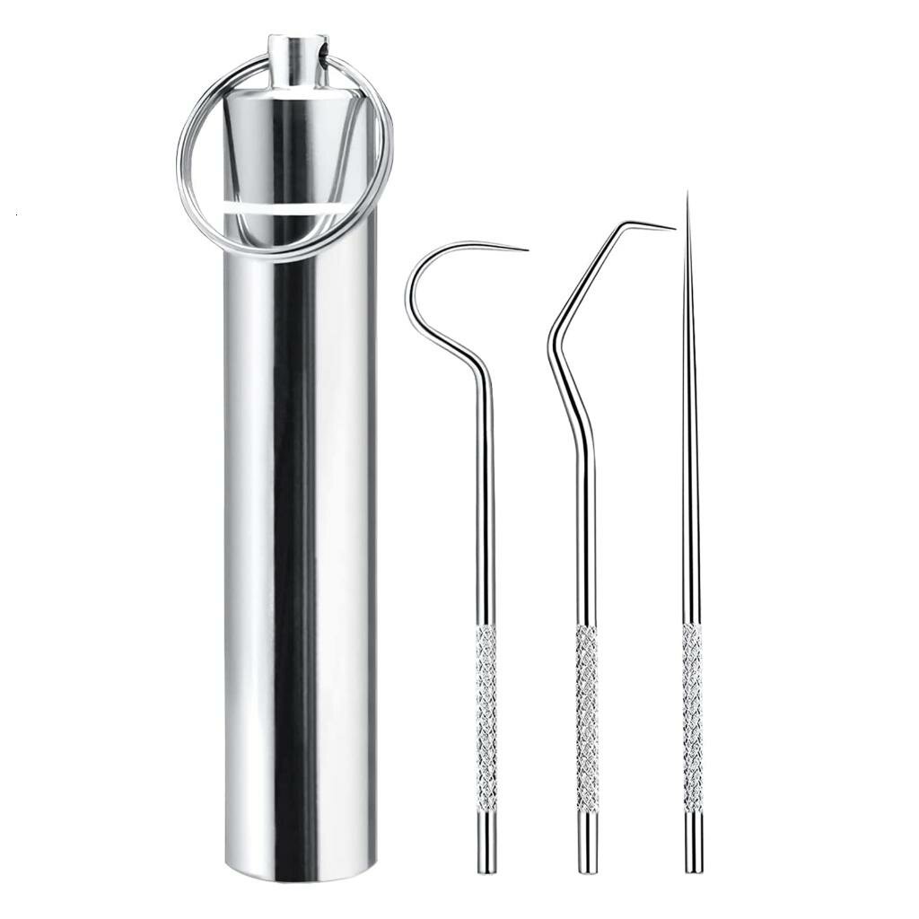 Многоразовые зубочистки из стали с держателем, 3шт