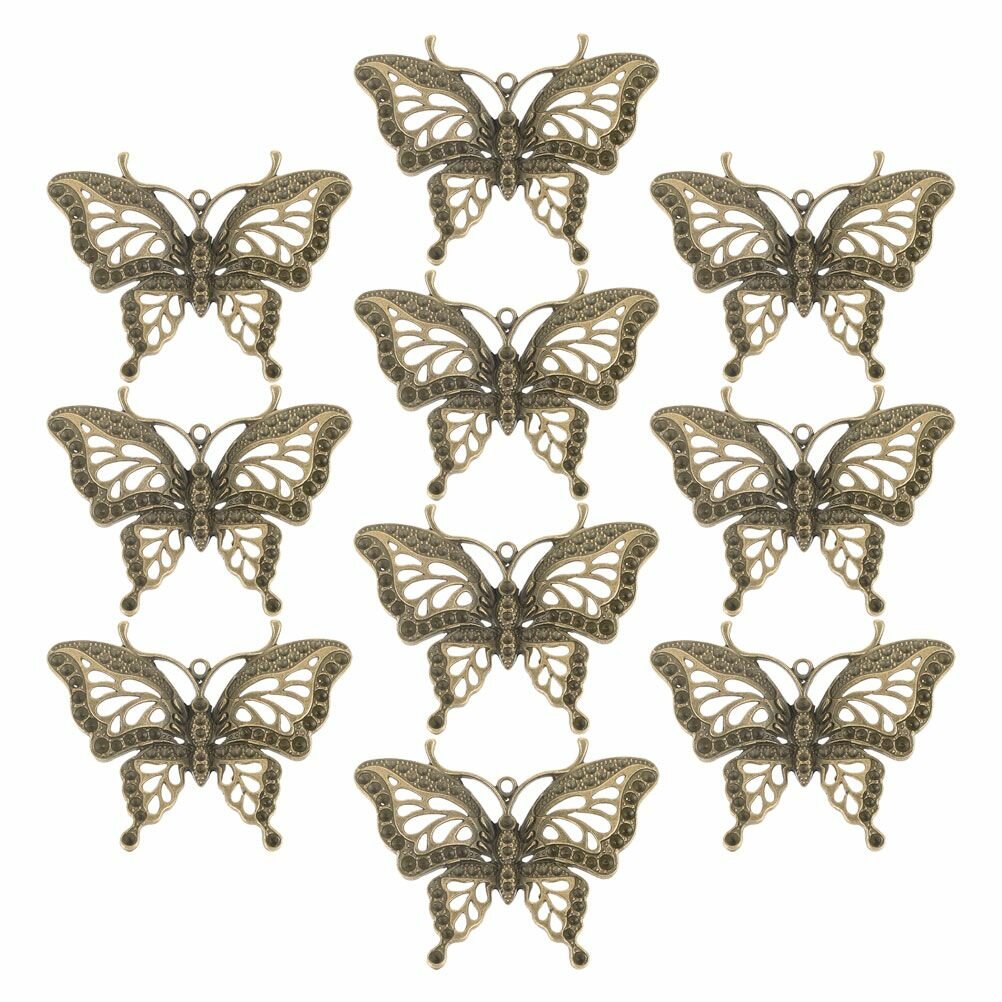 Набор из 10 золотистых ажурных подвесок-бабочек из прочного сплава для создания украшений