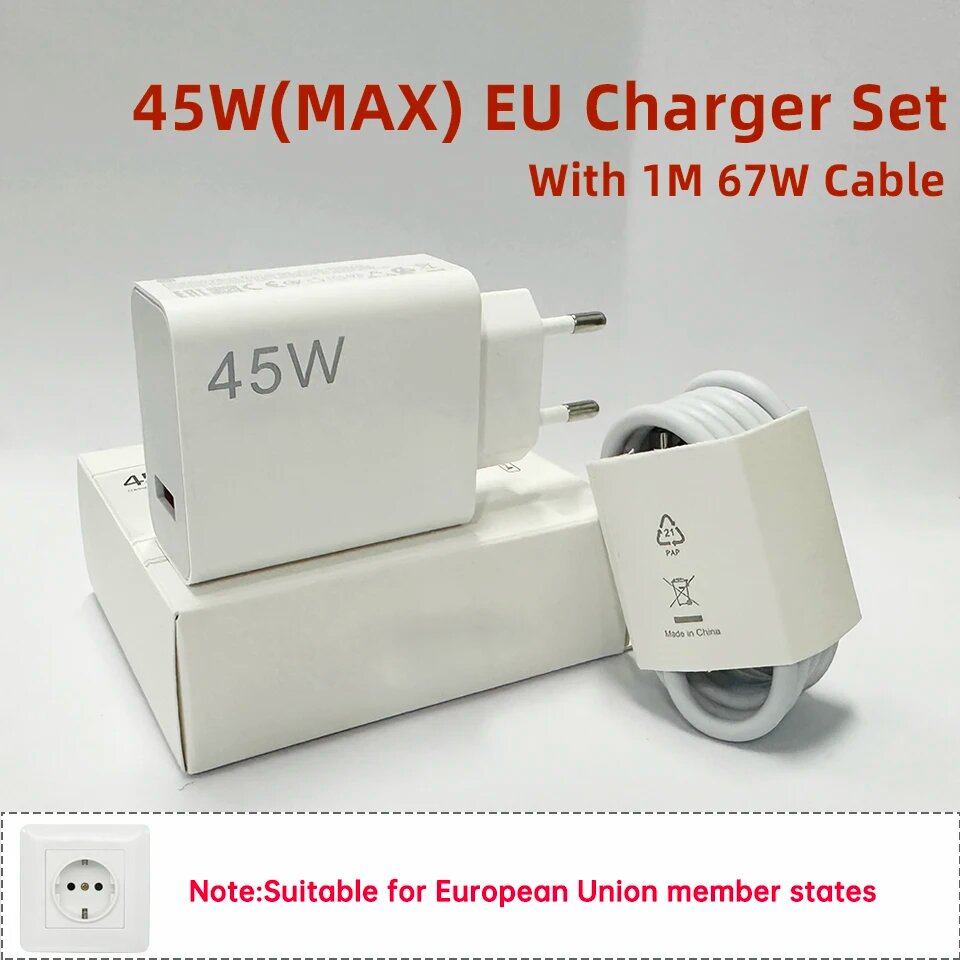 Оригинальное зарядное устройство Xiaomi Redmi Note 15 14 Pro, адаптер Mi 45W, 45W EU Charger Set