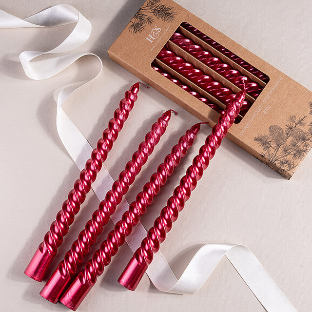 Витые свечи Luton 25 см красный металлик, 4 шт, Koopman, ACL000060