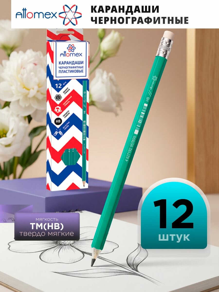 Карандаши простые чернографитные HB/ТМ 12 штук