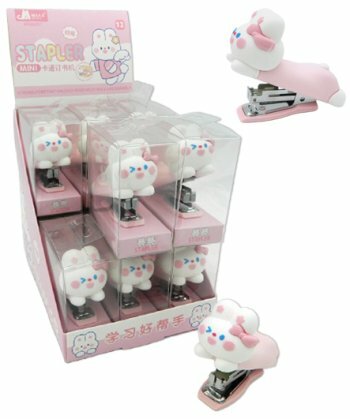 Степлер №10 DC-91 "Зайка" 9 х 3 х 6см, до 10 листов, металл/резина, с антистеплером, белый с розовым