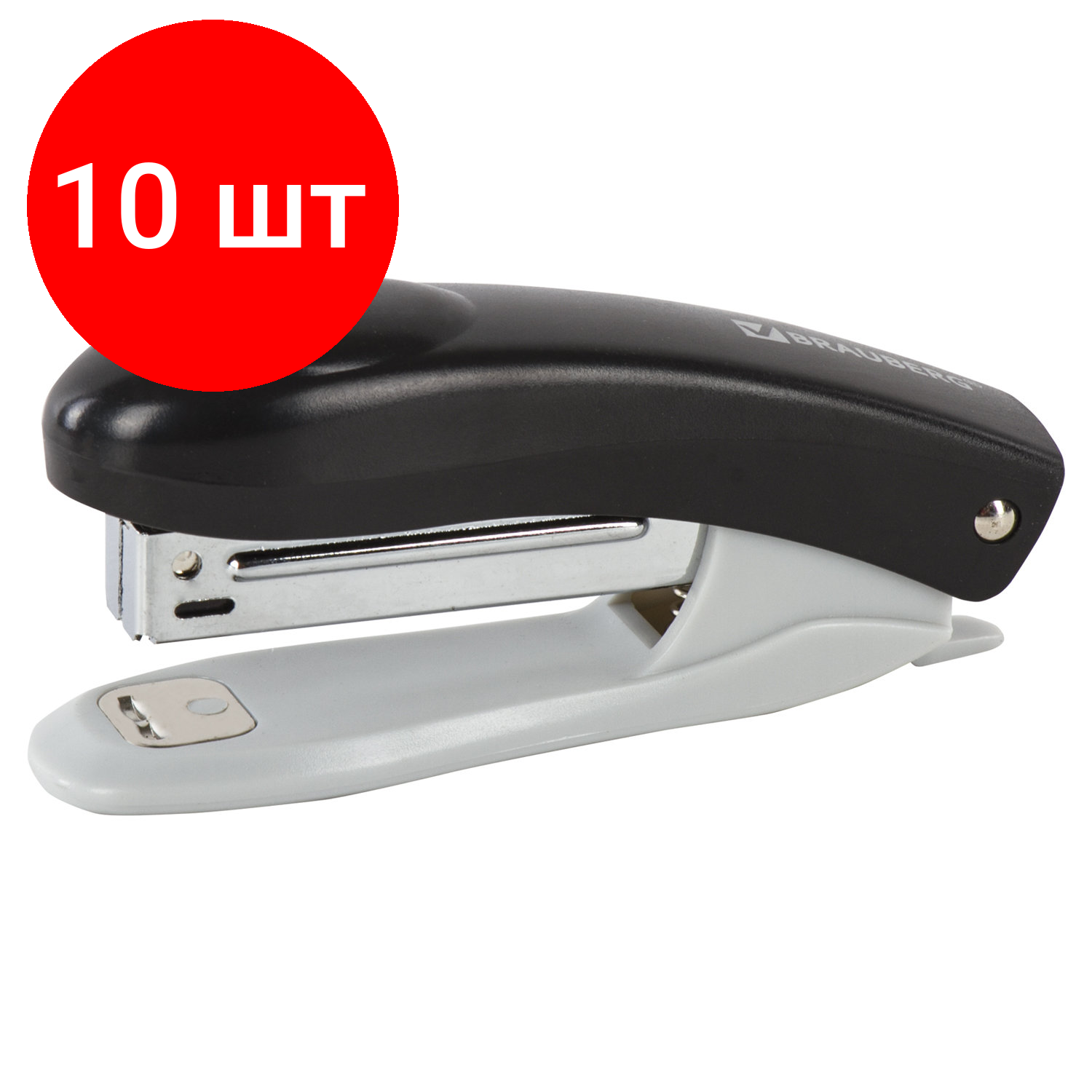 Комплект 10 шт, Степлер №10 BRAUBERG "Original", до 12 листов, с антистеплером, черный, 222529