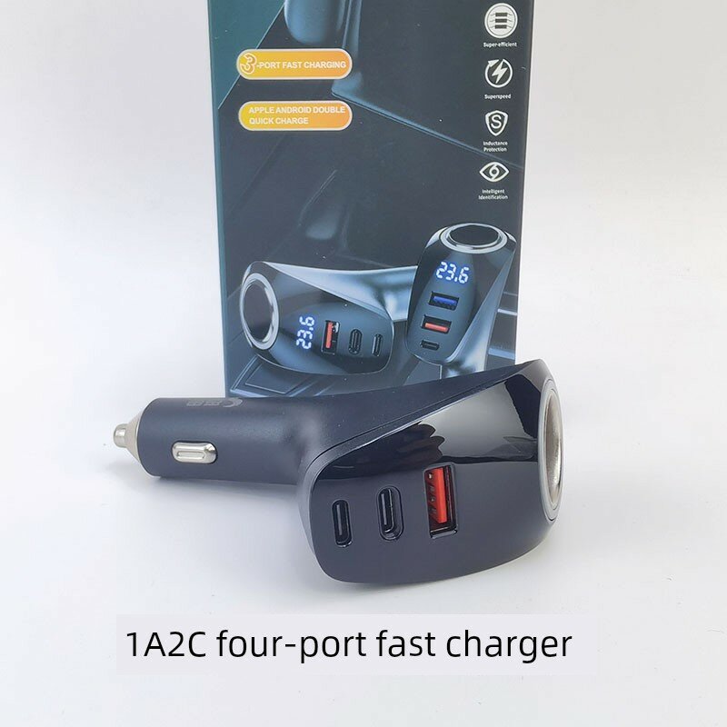Автомобильное зарядное устройство, многопортовая быстрая зарядка, розетка 1A2C, адаптер прикуривателя с круглым