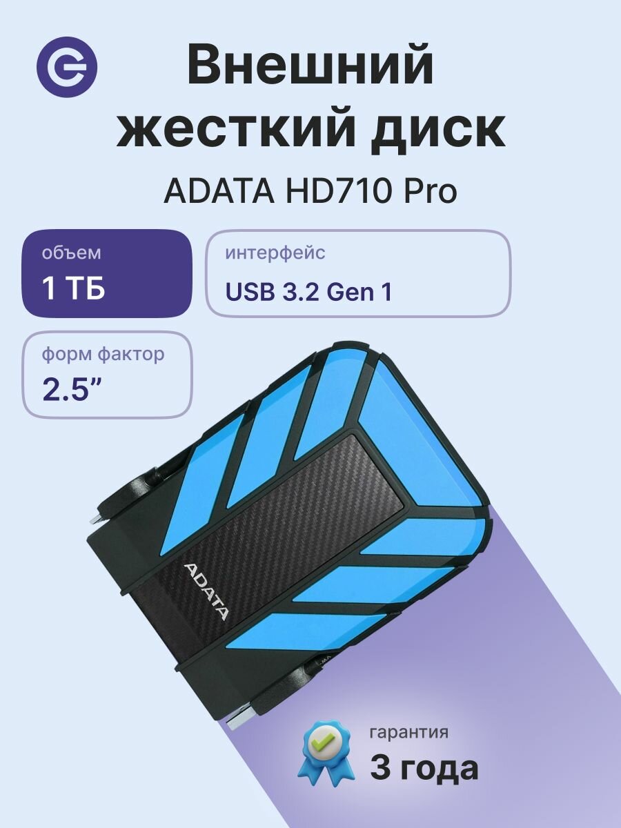 Внешний HDD диск ADATA DashDrive HD710P 1TB Blue (AHD710P-1TU31-CBL)