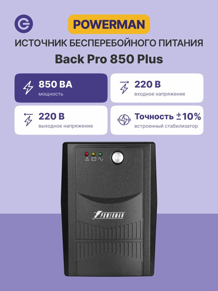 Источник бесперебойного питания ИБП POWERMAN Back Pro 850 PLUS