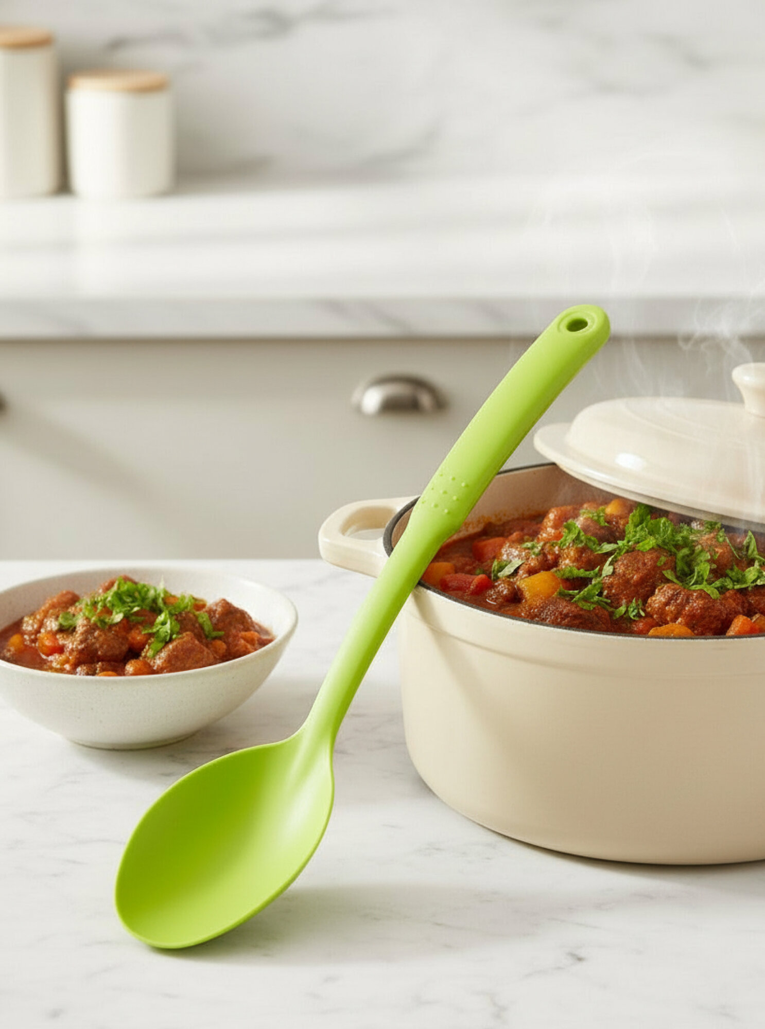 Ложка кулинарная нейлоновая HouseLoft Fresh Y4-11201, цвет лайм, для антипригарного покрытия, кухонная навеска.