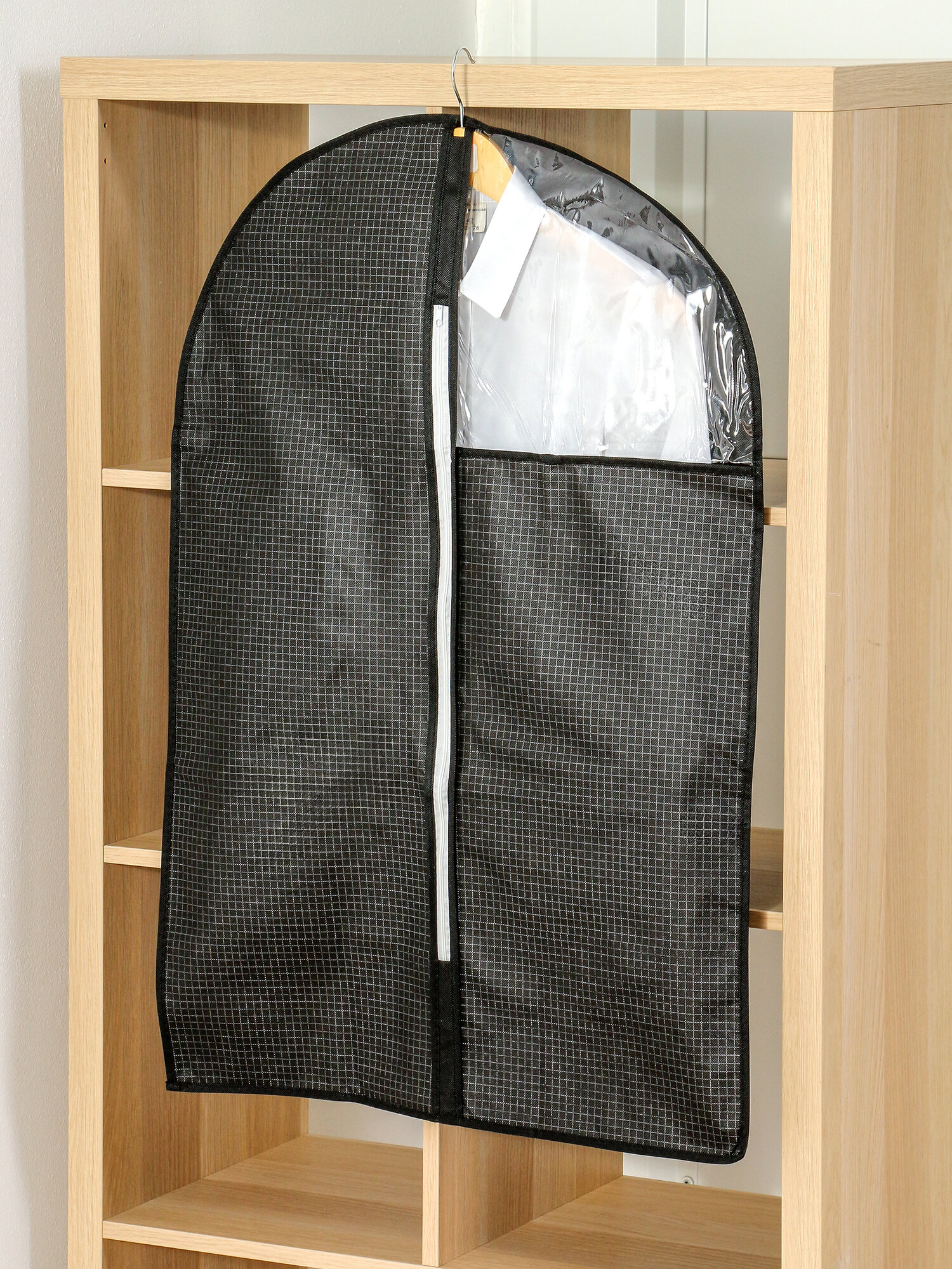 Чехол для одежды 60х110 см Черная клетка, защитный кофр с прозрачным окном для хранения костюмов и платьев A190070
