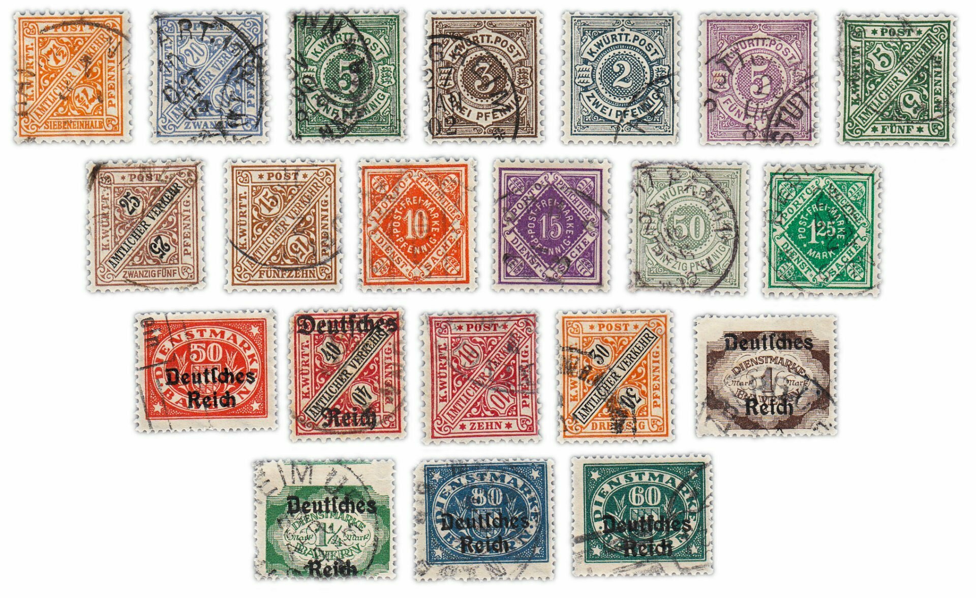 Германия набор из 21 марок "Различные номиналы пфеннигов и марок"