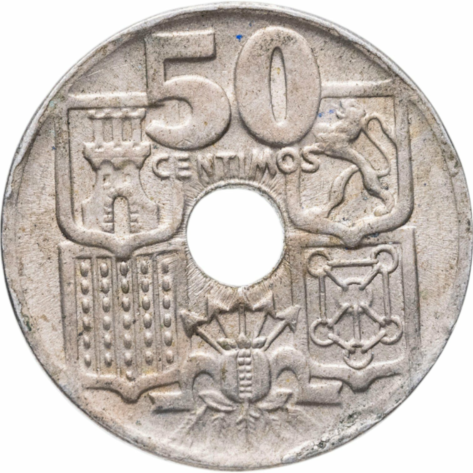 Испания 50 сентимо centimos 1949, Мельхиор медь-никель, в сохранности XF