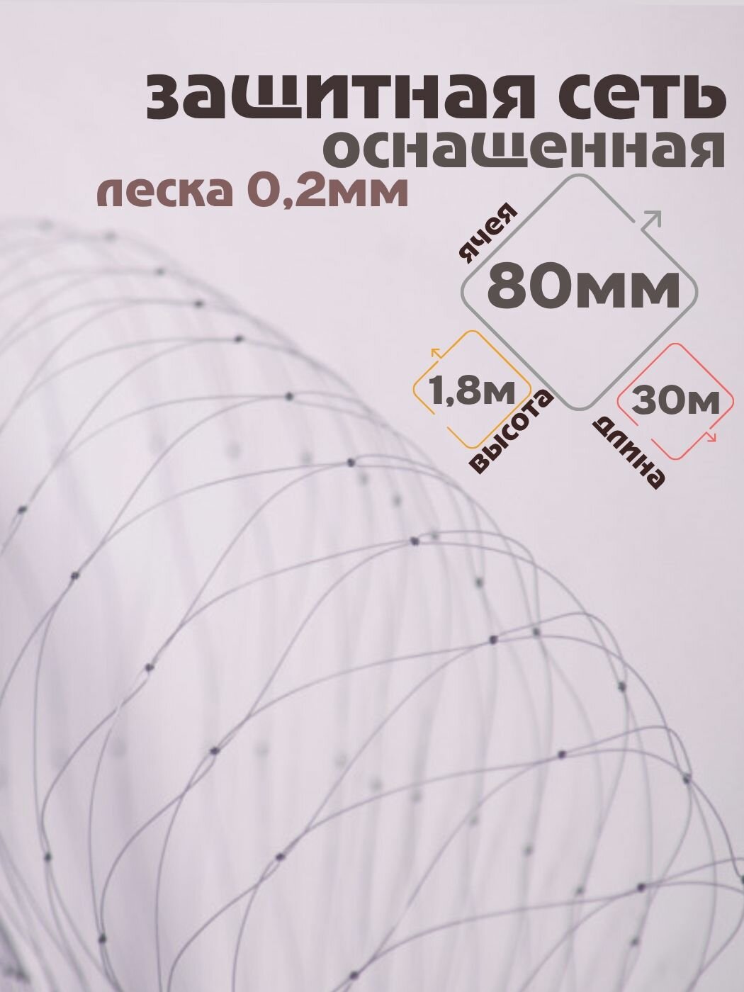 Финка сеть защитная 80 мм: 1,8м-30м (0,2мм) интерьер и сад