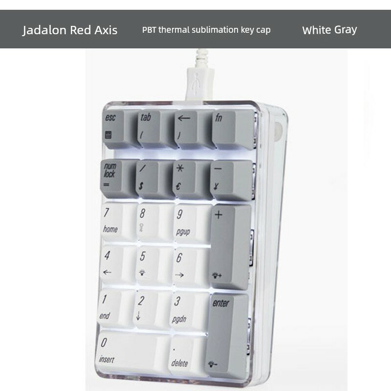 21-Клавишная USB Механическая Клавиатура с Клавишами Gateron Red и Клавишами из ПБТ Светло-Серого Цвета для Офисной
