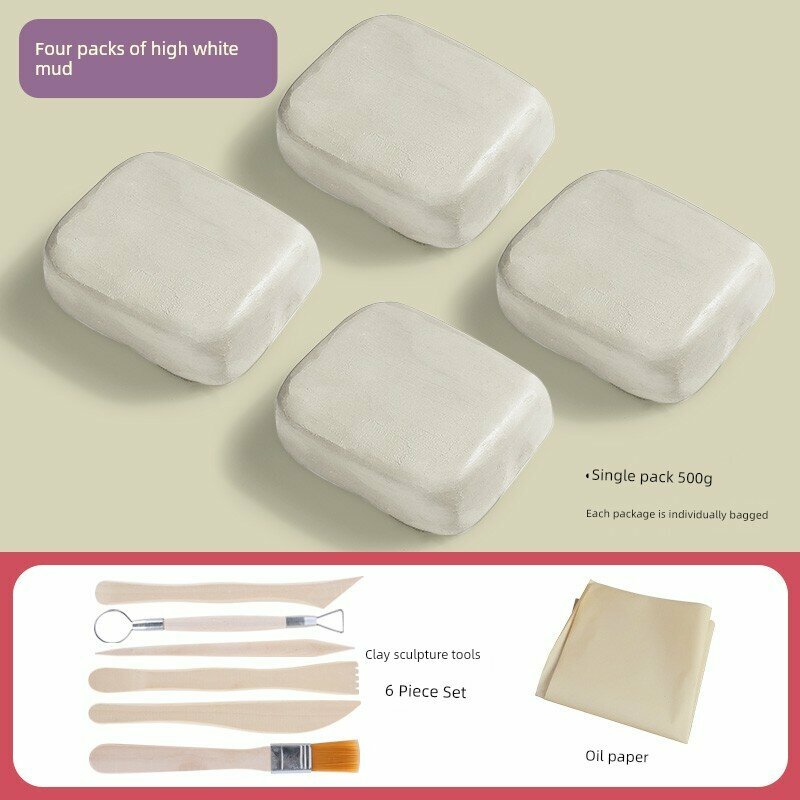 Белая глина для лепки 2кг набор DIY с 6 аксессуарами и пергаментной бумагой для школьных поделок