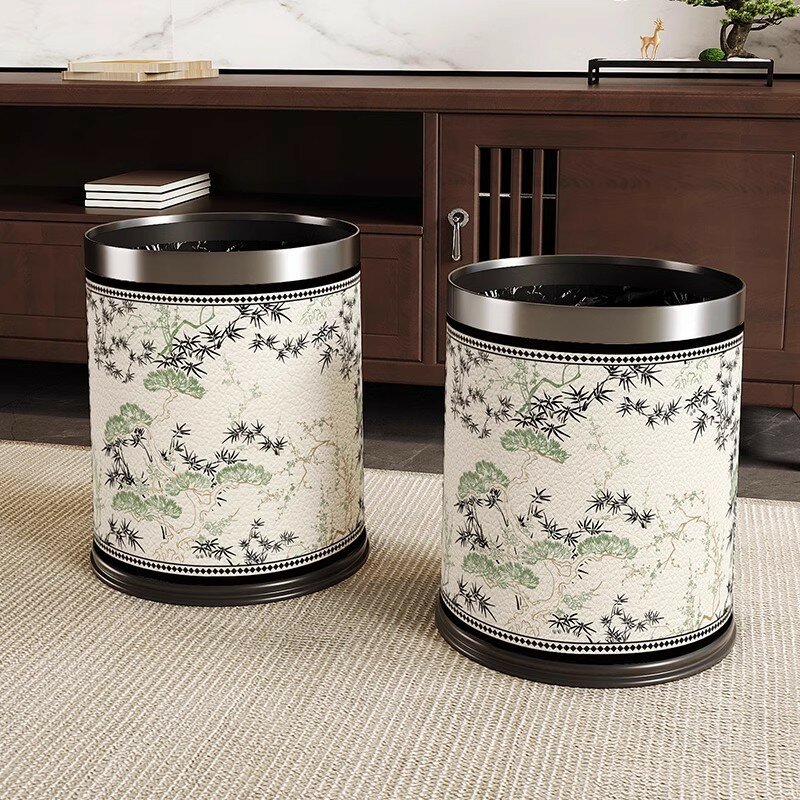 Новая кожаная мусорная корзина в китайском стиле для дома, национальный стиль для гостиной и спальни, эстетика династии Сун, большая мусорная корзина