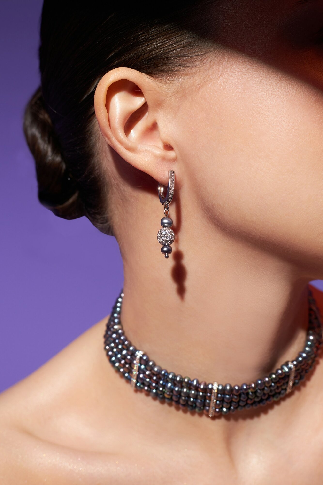 Колье, жемчуг пресноводный культивированный, фианит