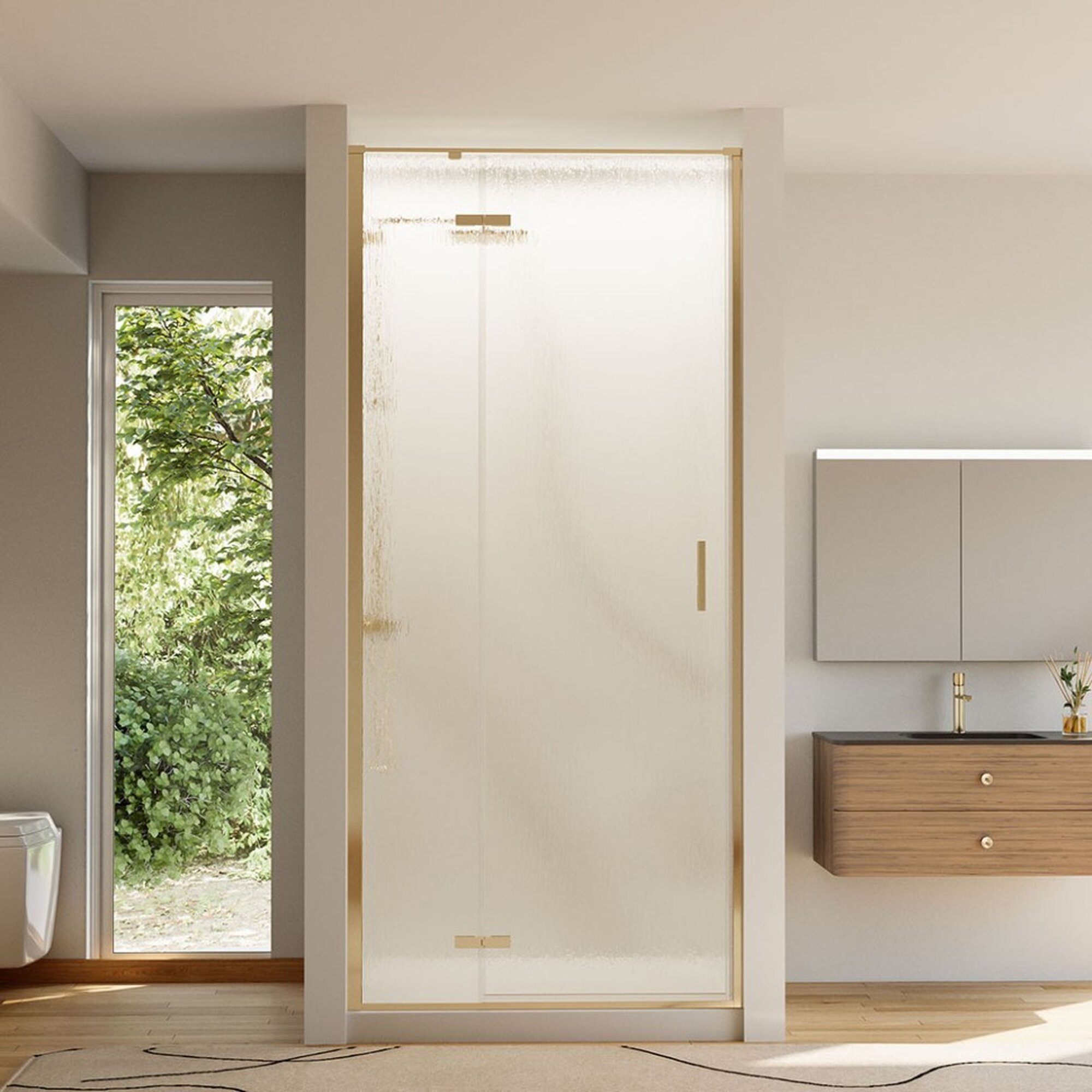 Душевая дверь Veconi Vianno VN-73RG/L, 1200x1950, золото, стекло дождь