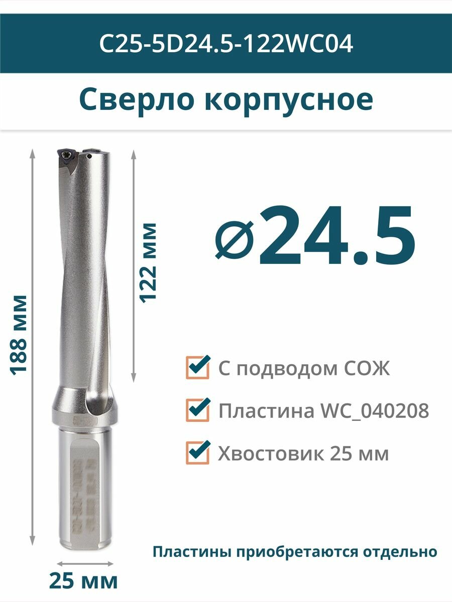 C25-5D24.5-122WC04 сверло корпусное 5D - 24.5 мм / сменная пластина WC_040208
