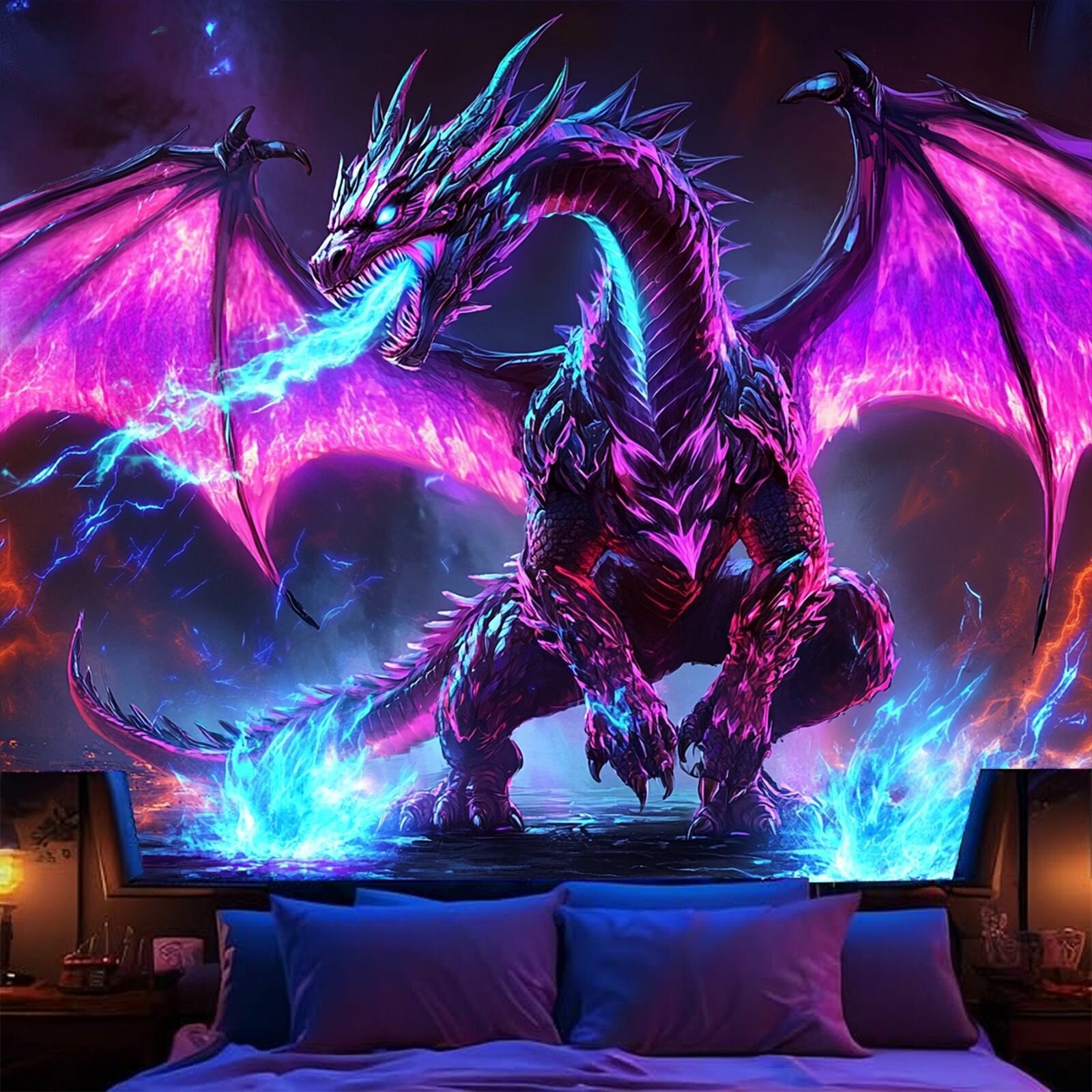 1. Гобелен с рисунком дракона, светящийся в темноте и активируемый ультрафиолетом.