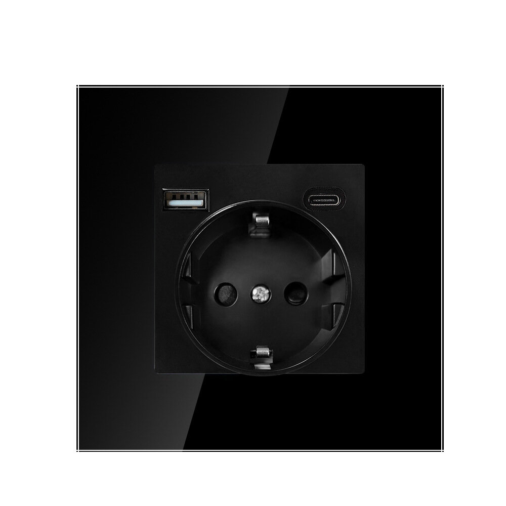 Настенная розетка R Series 86 типа европейского стандарта с USB и Type-C, стеклянная панель, скрытая круглая коробка для установки