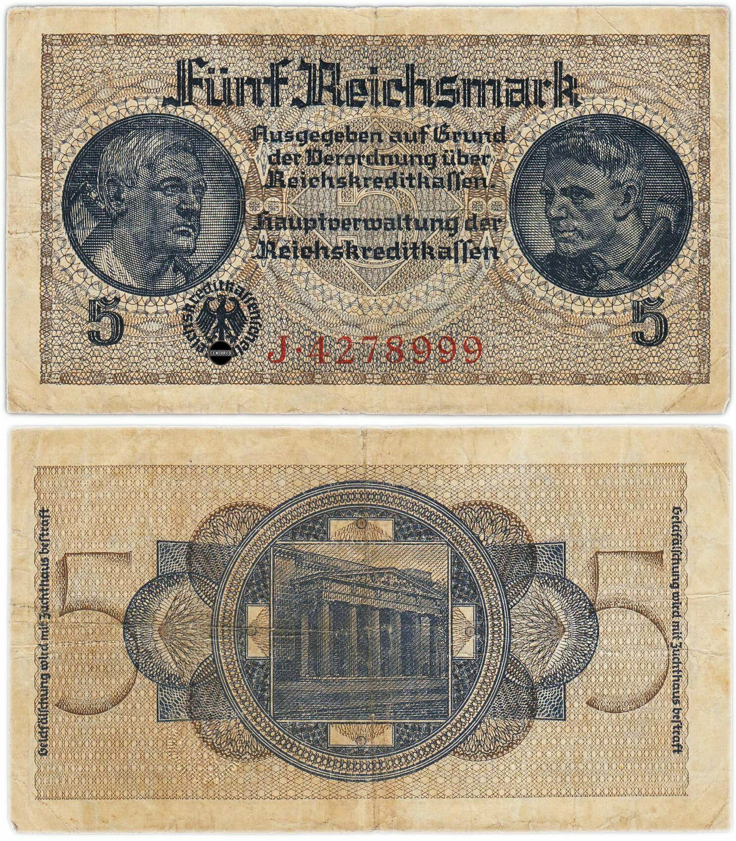 Германия 5 рейхсмарок reichsmark 1940-1945 "Немецкие оккупационные территории"