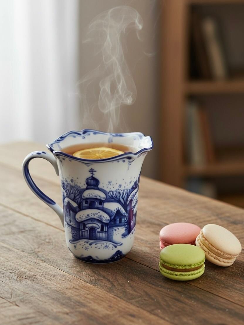 Кружка бокал "Колокольчик Пейзаж" 330 мл гжель фарфор ручная работа