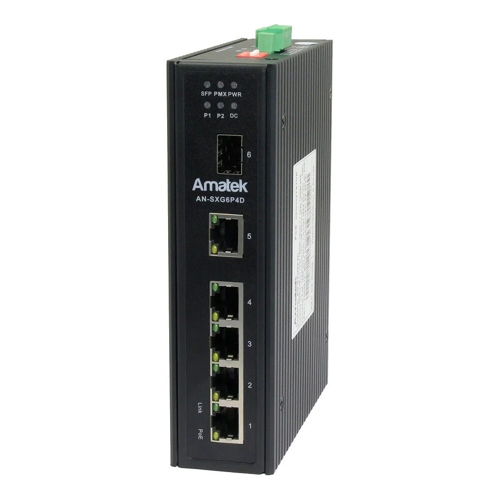 Коммутатор промышленный 6-портовый гигабитный Amatek до 180Вт AN-SXG6P4D 7000917
