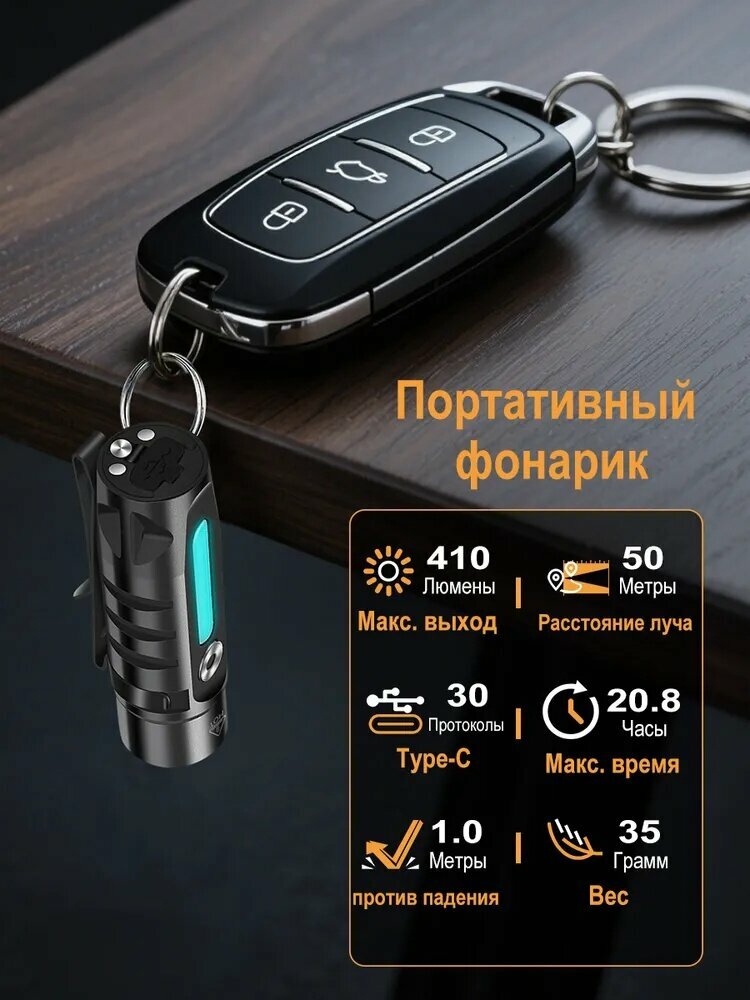 Boruit Фонарь-брелок, портативный осветительный прибор с боковой подсветкой и зарядкой для повседневного использования — фото 1