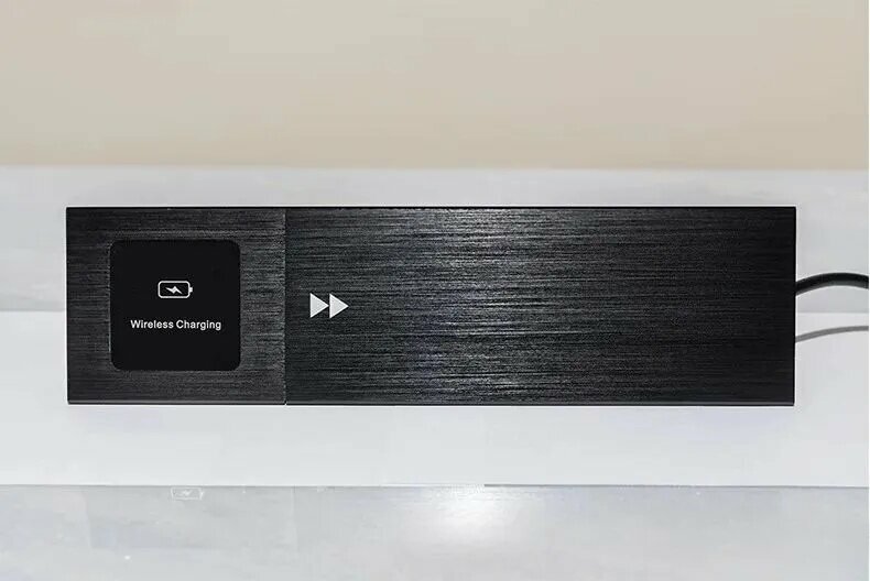 Встроенная настольная розетка российская: многофункциональная, алюминиевая крышка, скрытая, с беспроводной розеткой (мультимедийная островная станция)