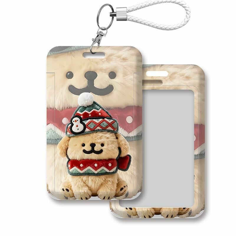 Печатный плюшевый линейный щенок, рождественская шапка, держатель для карт, держатель для автобусных карт, держатель для доступных карт, удостоверений личности, студенческих карт