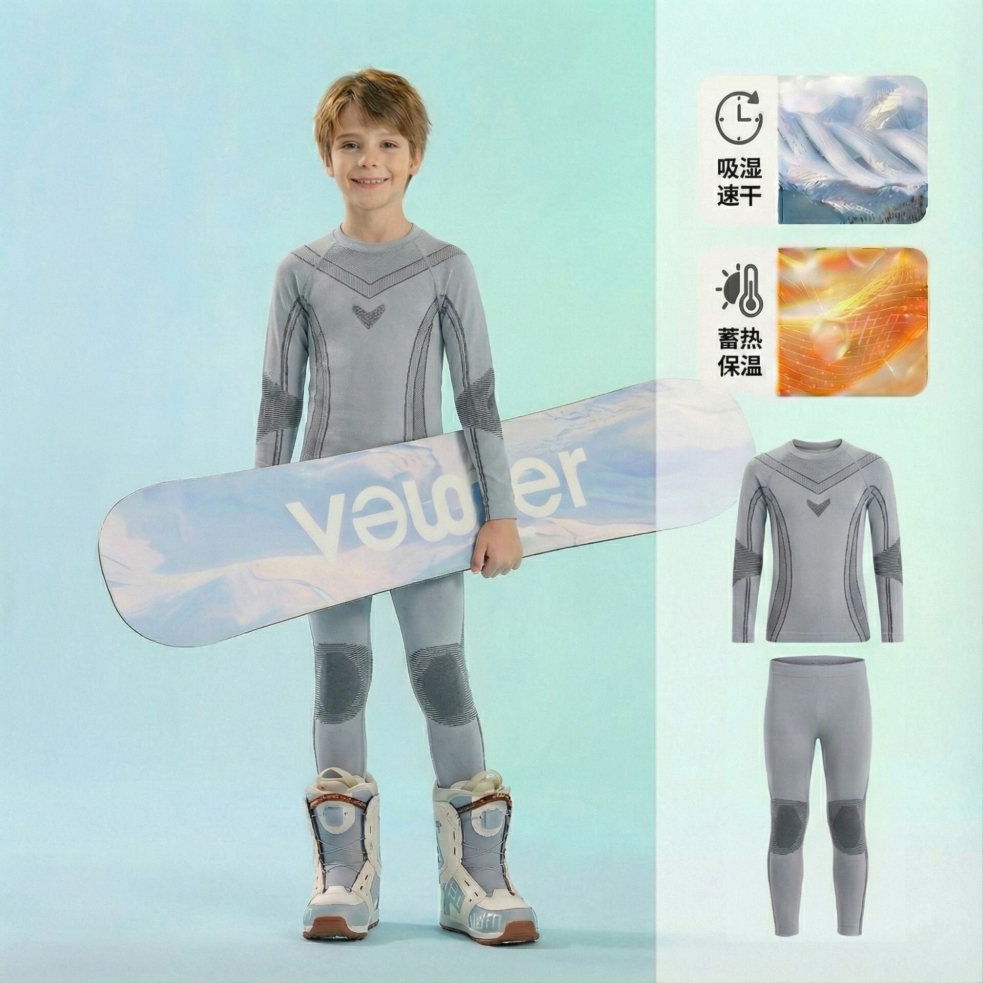 Детский комплект одежды для лыж с быстрой сушкой для мальчиков и девочек, зимние виды спорта на открытом воздухе, влагоотводящий, дышащий, теплый базовый слой нижнего белья