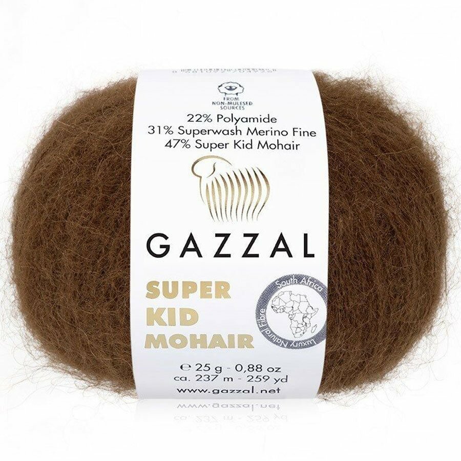 Пряжа Gazzal SUPER KID MOHAIR 64400 шоколад (6 мотков)