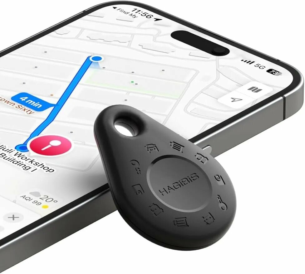 Bluetooth-трекер Hagibis с функцией поиска ключей для Apple Find My (только для iOS), GPS-трекер для поиска предметов, водонепроницаемый IP64, защита конфиденциальности (черный)Наклейки на машину