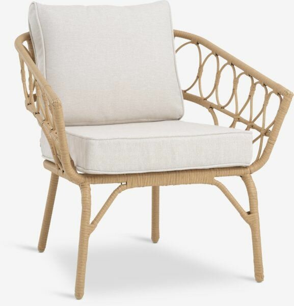 Кресло из стали и полиротанга с подушками Jysk JENNUM, цвет бежевый 74 x 75 x 75 см.