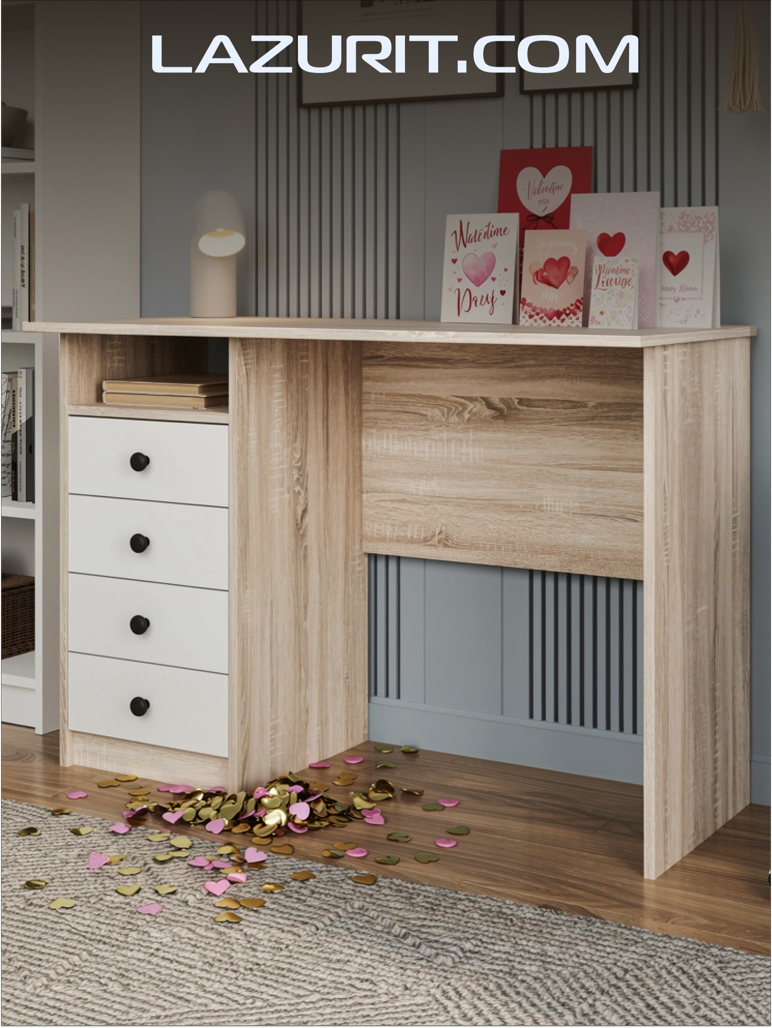 Стол письменный для школьника с ящиками и полкой белый сонома Lazurit Rocco 110х47 стол компьютерный широкий