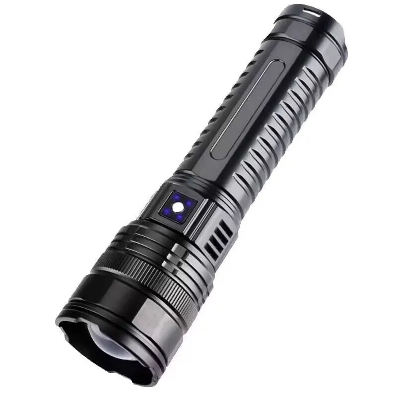 Тактический фонарь LEP с зуммером, встроенный аккумулятор 18650*3, Type-C, IP65, черный — фото 1