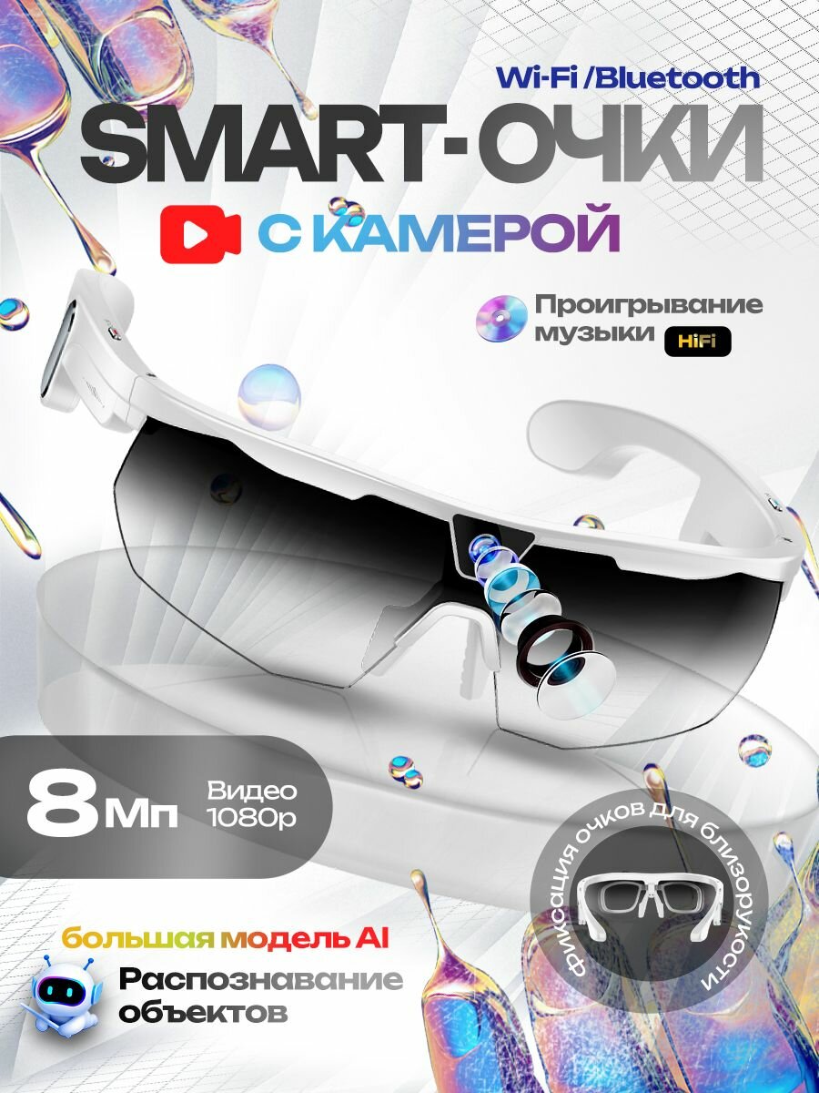 Спортивные Очки с камерой,4 ГБ памяти, AI , Фотографирование, фотографирование, Bluetooth-звонки, очки с записьюзвука