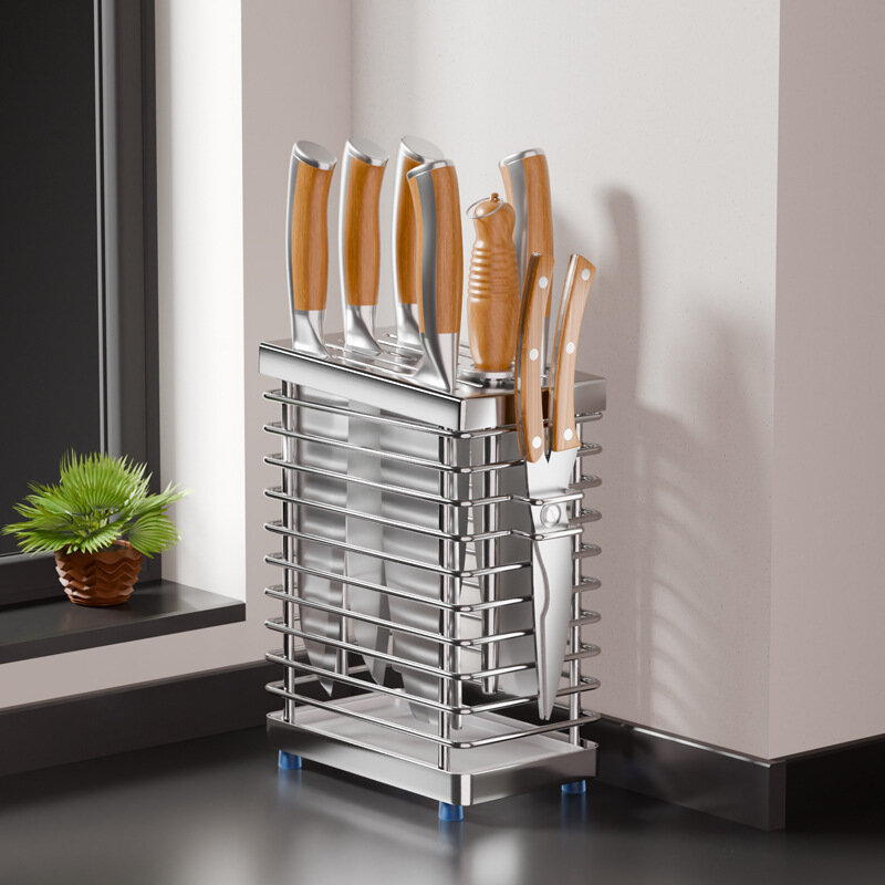 Стойка для ножей из нержавеющей стали, многофункциональная подставка для ножей и ножниц, дренажная стойка, антигрибковая, антибактериальная, стойка для хранения
