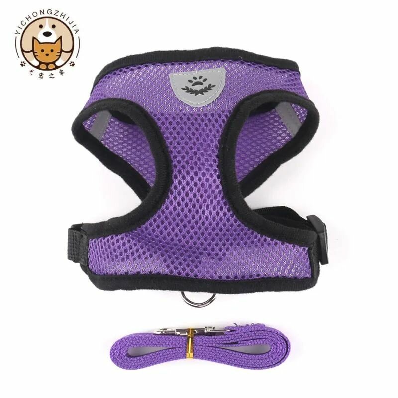 Шлейка для кошек, собак мелких, средних пород / щенков, взрослых животных с поводком, светоотражающеей нашивкой / прогулочная, анатомическая, регулируемая для дрессировки